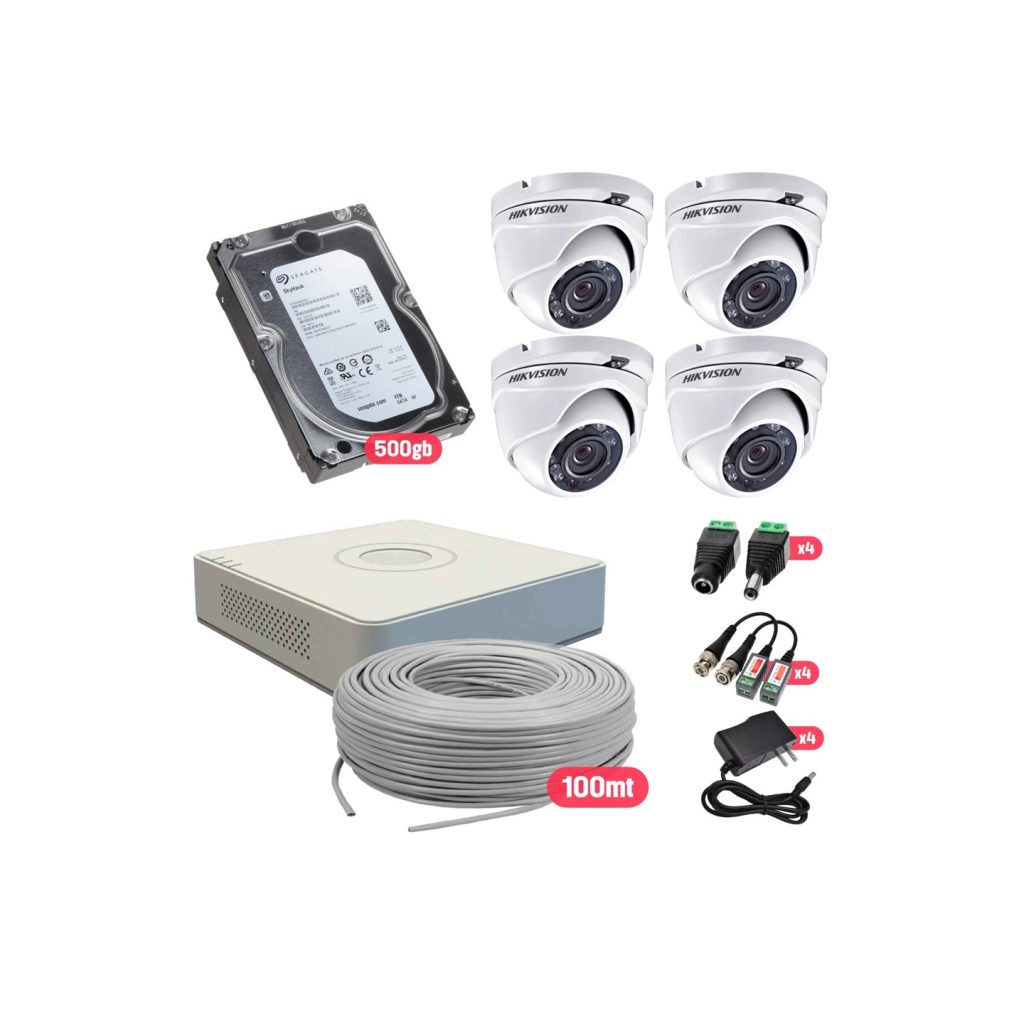 Combo 4 ch con cámaras domo 2mpx marca Hikvision. - Tiendita Firestar